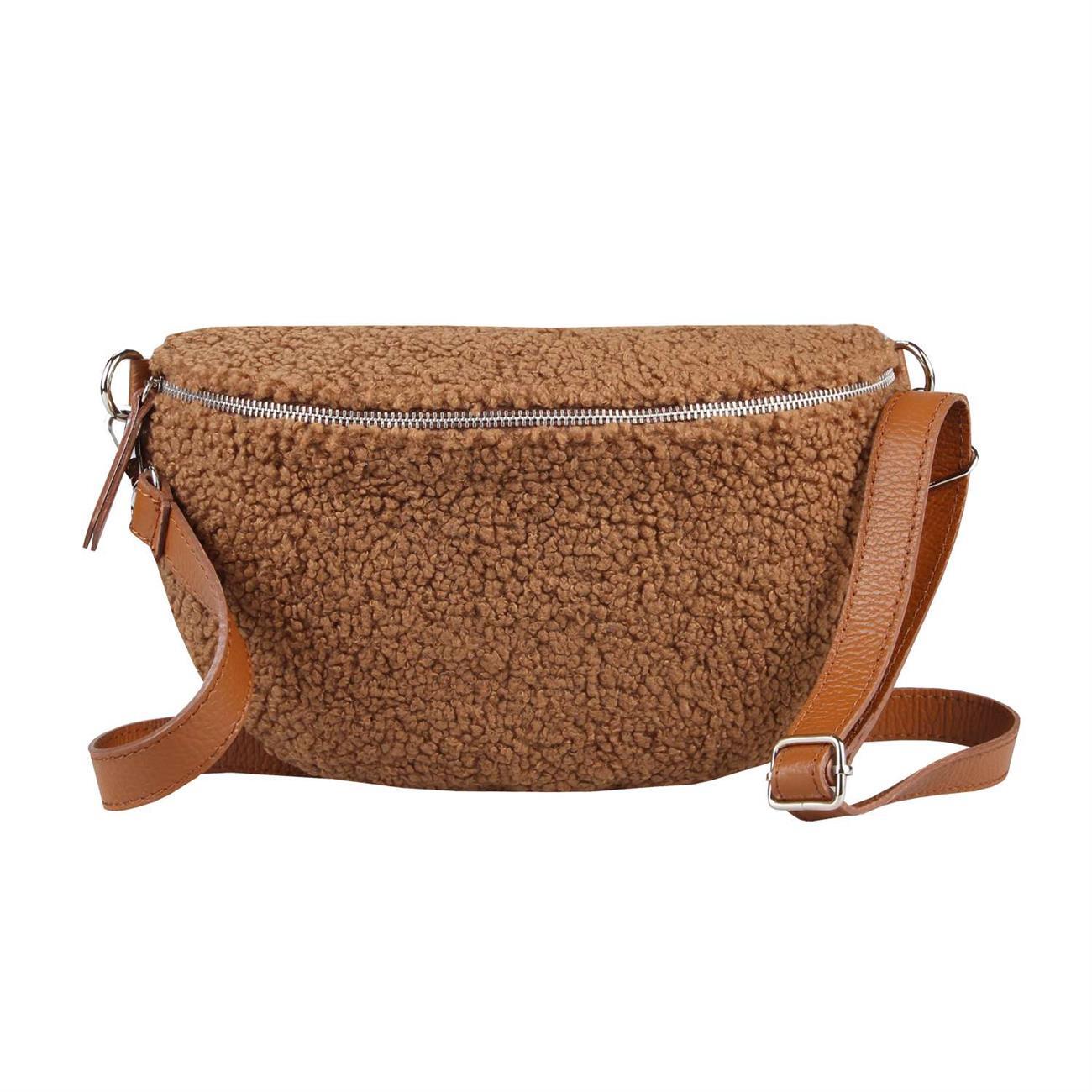 Made in Italy DAMEN LEDER Gürteltasche Crossbody Teddyfell Bauchtasche